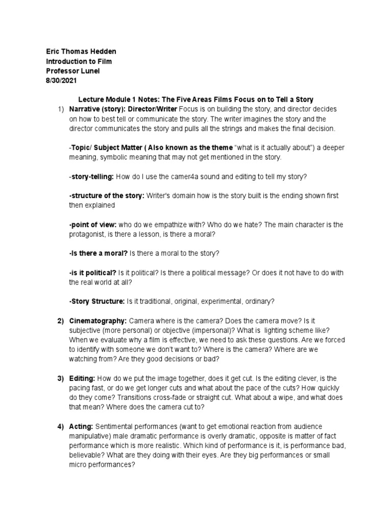 Module 1 Notes Introduction To Film | PDF