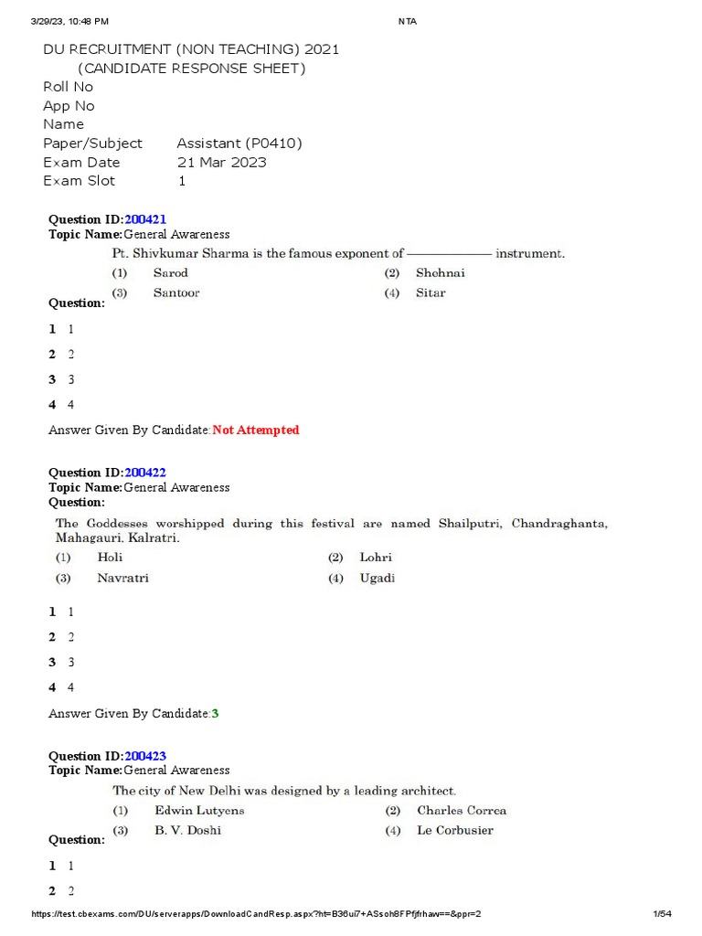 NTA DU Assistant Answer Key | PDF | Qualifications | Student Assessment ...