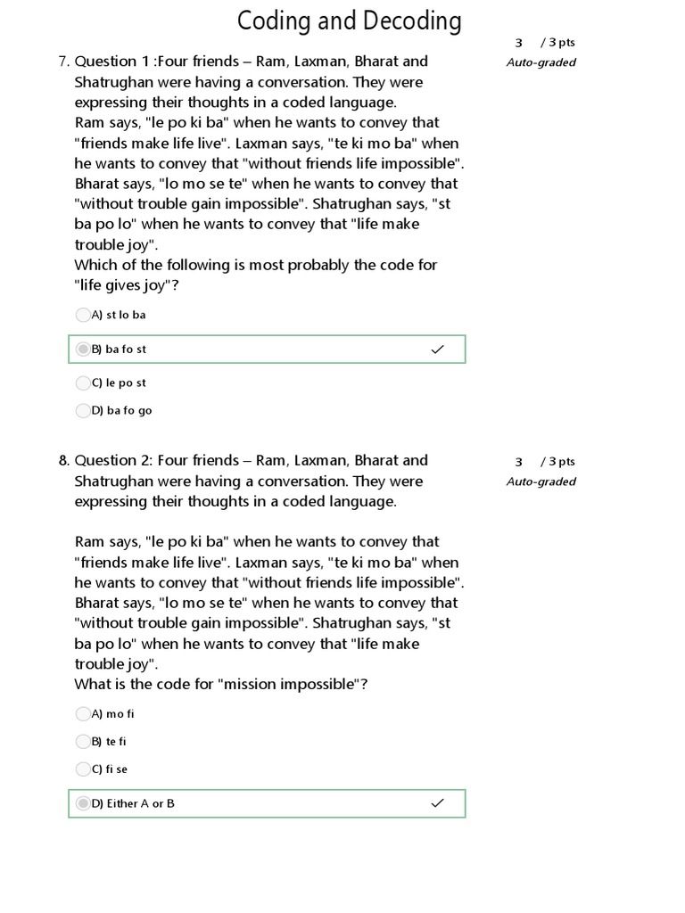 CodingDecoding Form | PDF