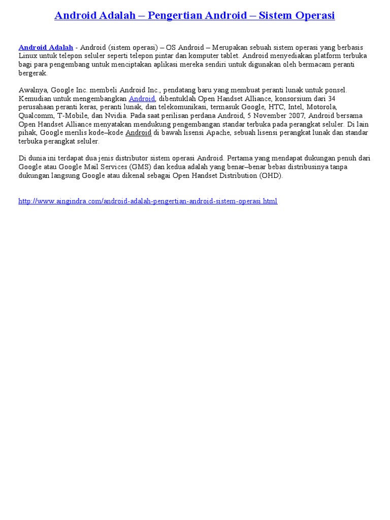 Android Adalah – Pengertian Android – Sistem Operasi | PDF