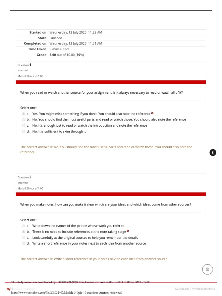 Module 3 Quiz 10 Questions Attempt Review PDF | PDF