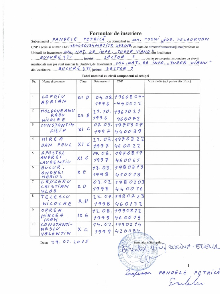 Formular de Inscriere 1 | PDF