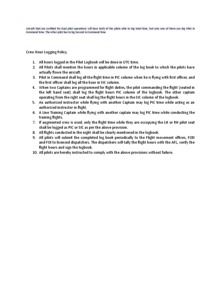 Crew Hour Logging Policy | PDF
