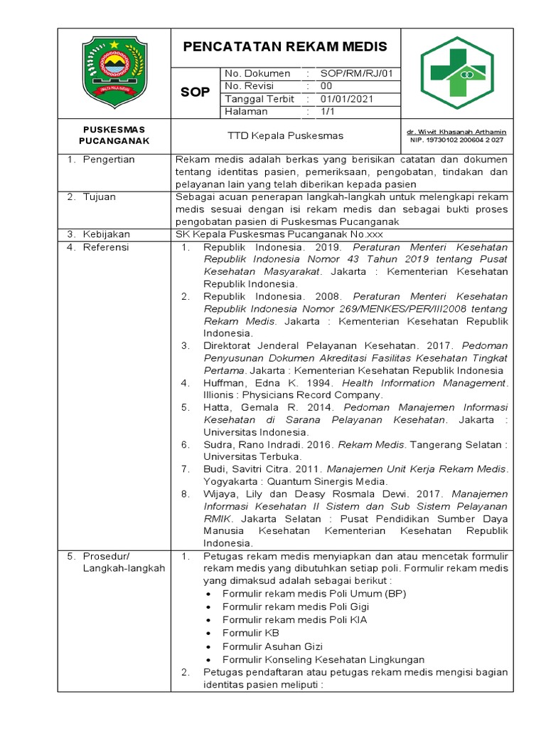 SOP - Pencatatan Rekam Medis | PDF