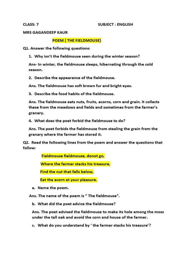 The Fieldmouse Poem | PDF