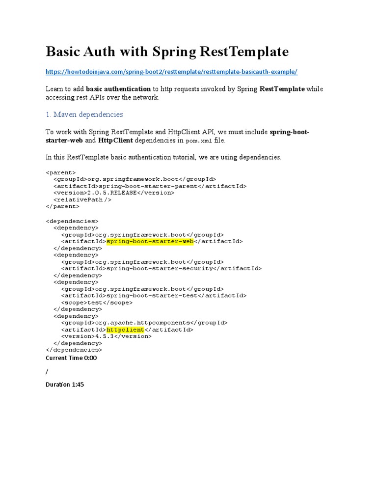 Basic Auth With Spring RestTemplate | PDF Basic Auth With Spring RestTemplate | PDF