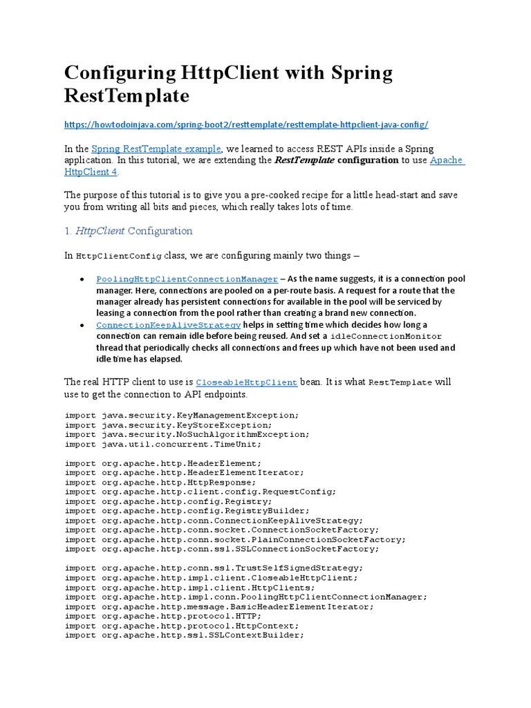 Configuring HttpClient With Spring RestTemplate | PDF | Software | Software Engineering