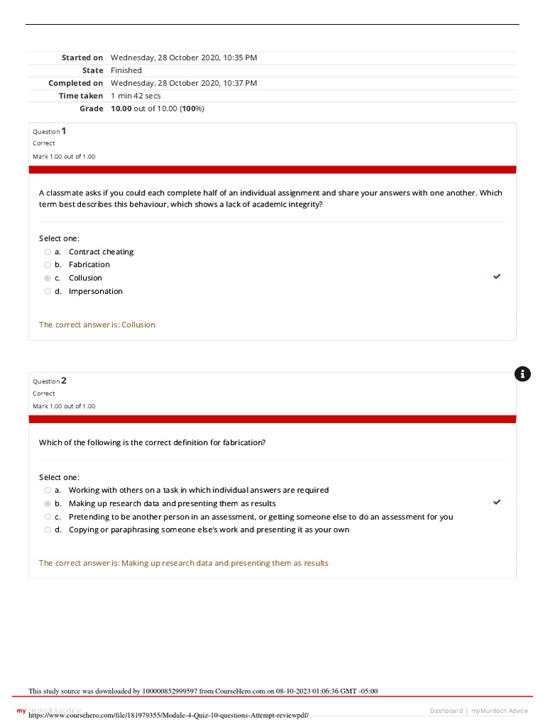 Module 4 Quiz 10 Questions Attempt Review PDF | PDF | Academic ...