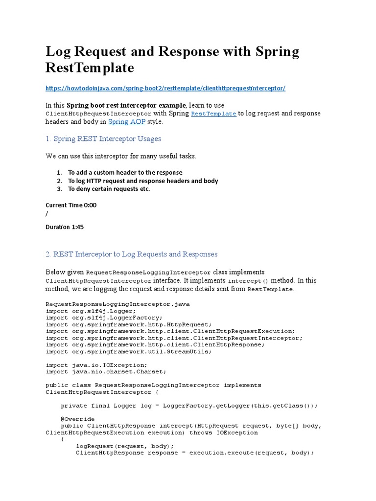 Log Request and Response With Spring RestTemplate | PDF Log Request and Response With Spring RestTemplate | PDF