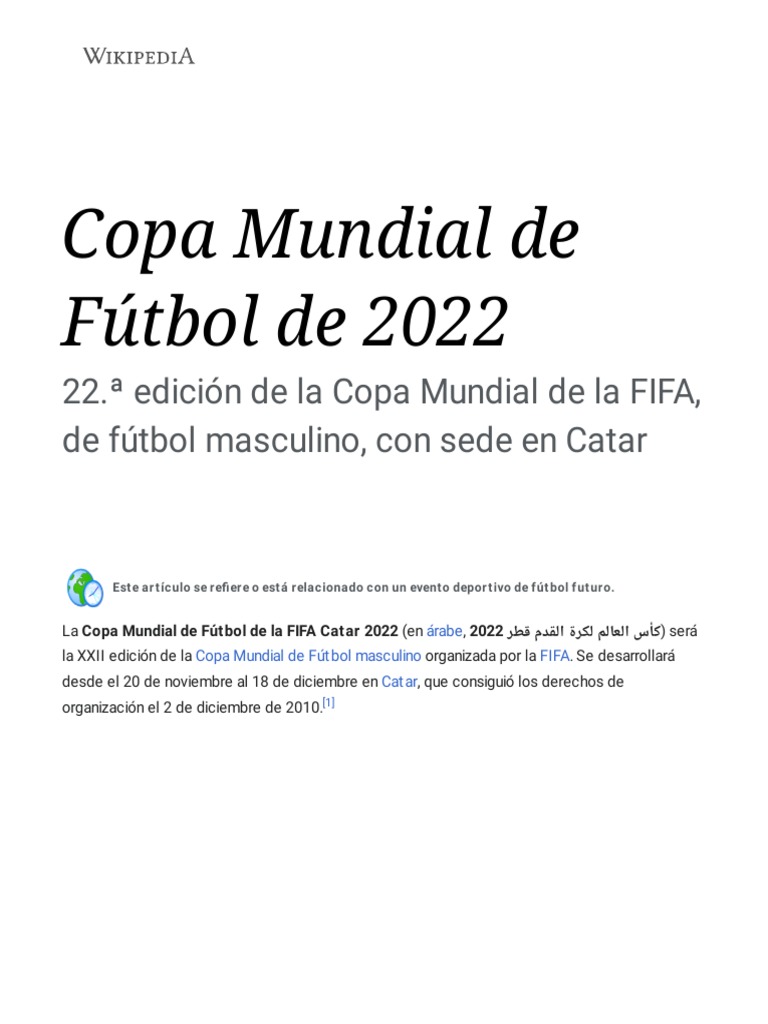 Copa Mundial de Fútbol de 2022 - Wikipedia, La Enciclopedia Libre | PDF ...