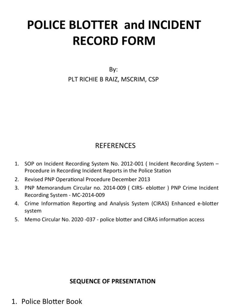 Police Blotter & Incident Record Form | PDF