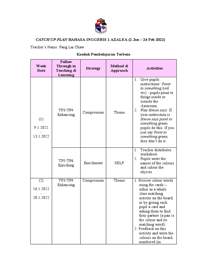 Chris - Catch Up Plan 1 Azalea | PDF | Human Communication | Cognition
