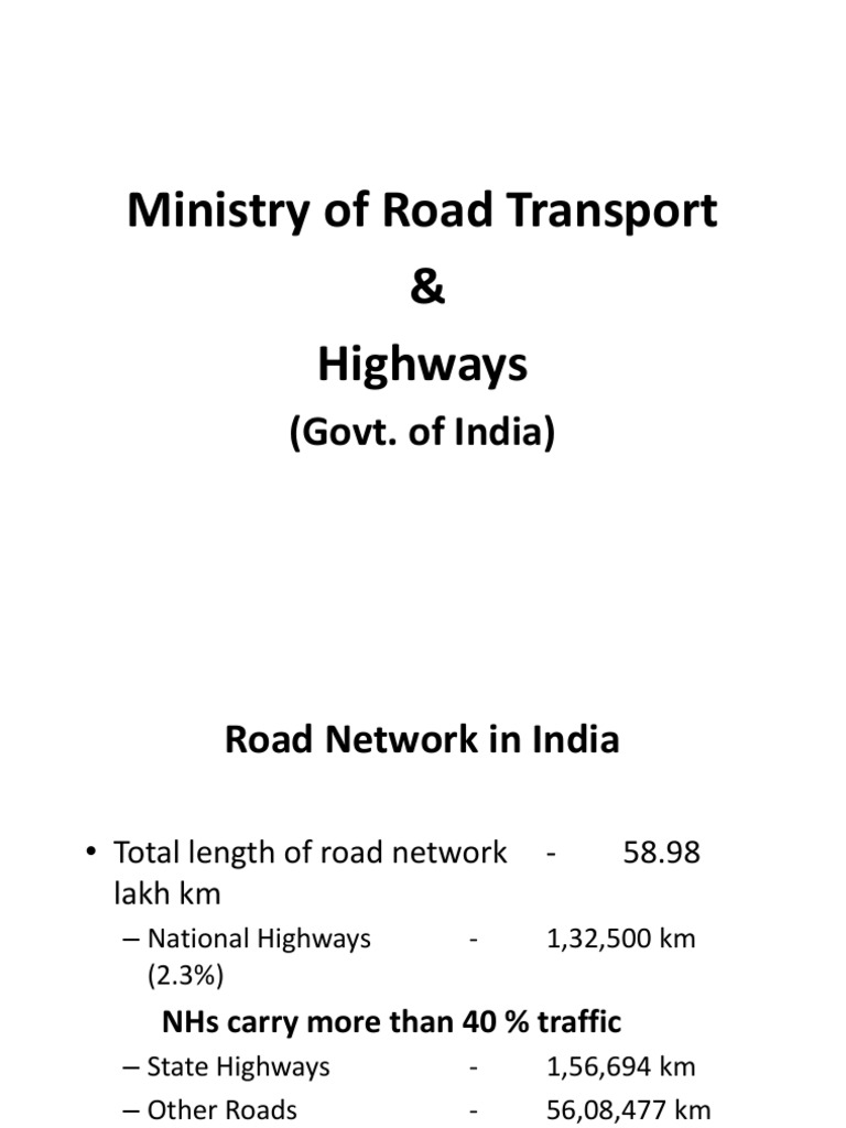 Presentation by Ministry of Road Transport & Highways, India | PDF