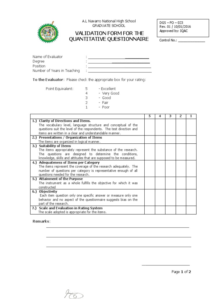 Validation Form Quantitative Blank 1 | PDF | Questionnaire ...