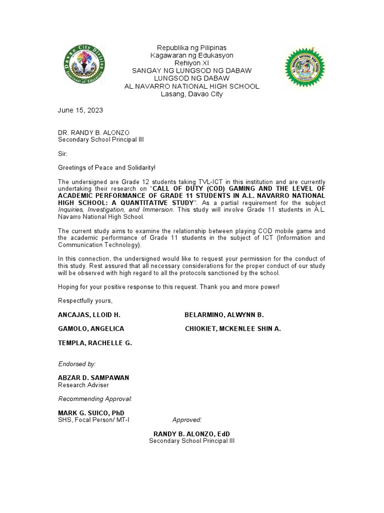 LETTER Permission to Conduct Study 1 | PDF