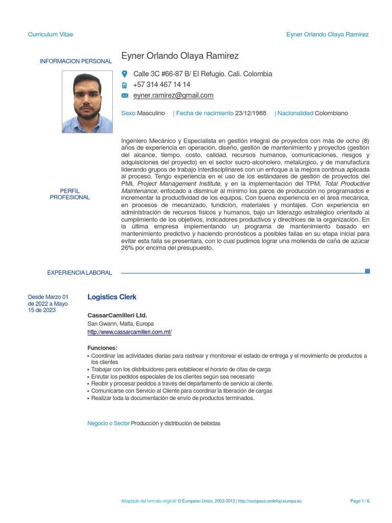 C.V Ing. Mecanico Eyner Olaya | PDF