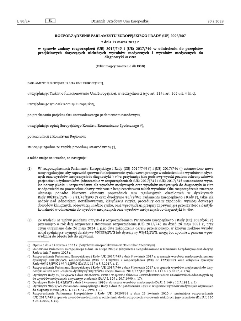 Rozporządzenie Parlamentu Europejskiego I Rady (Ue) 2023 607 | PDF