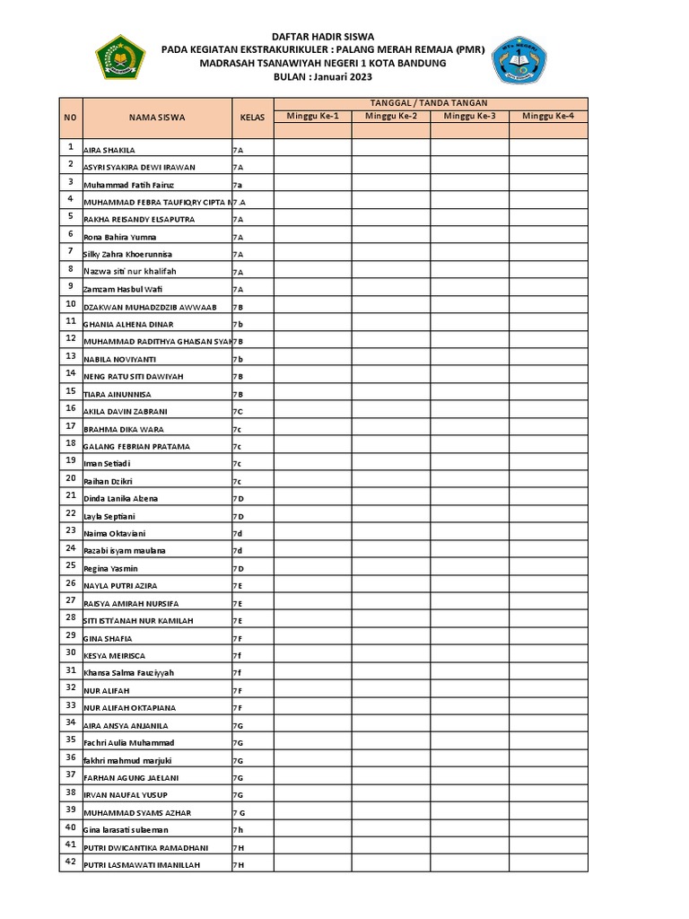 Form Daftar Hadir Ekstra PMR | PDF