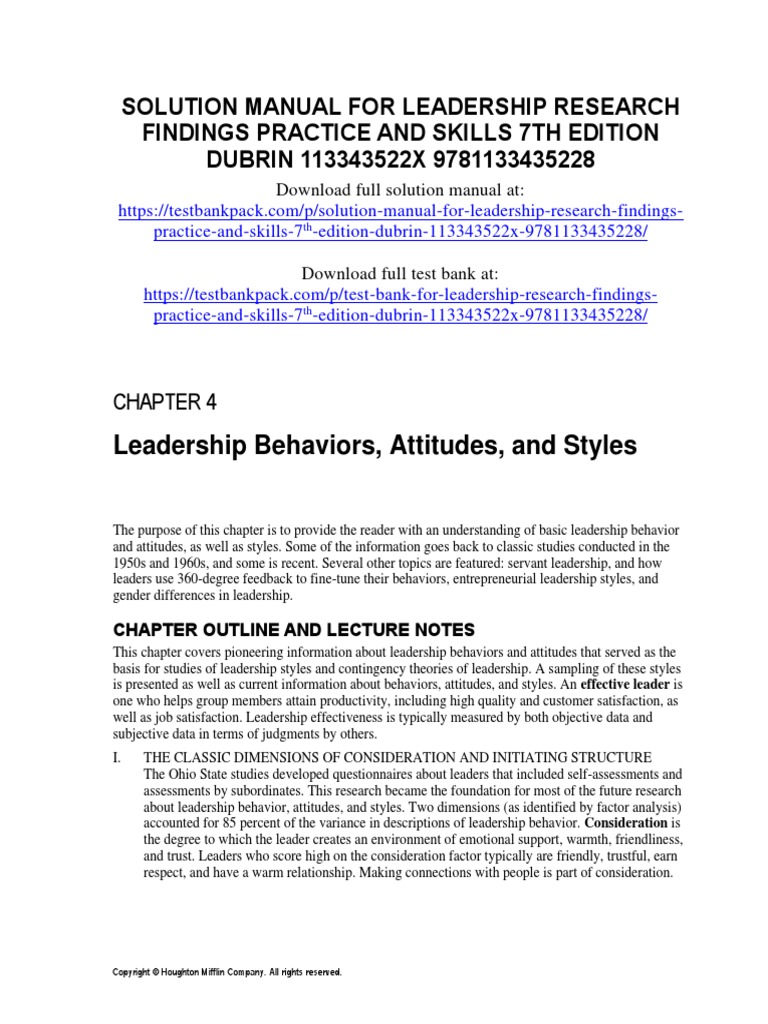 Leadership Research Findings Practice and Skills 7th Edition DuBrin ...
