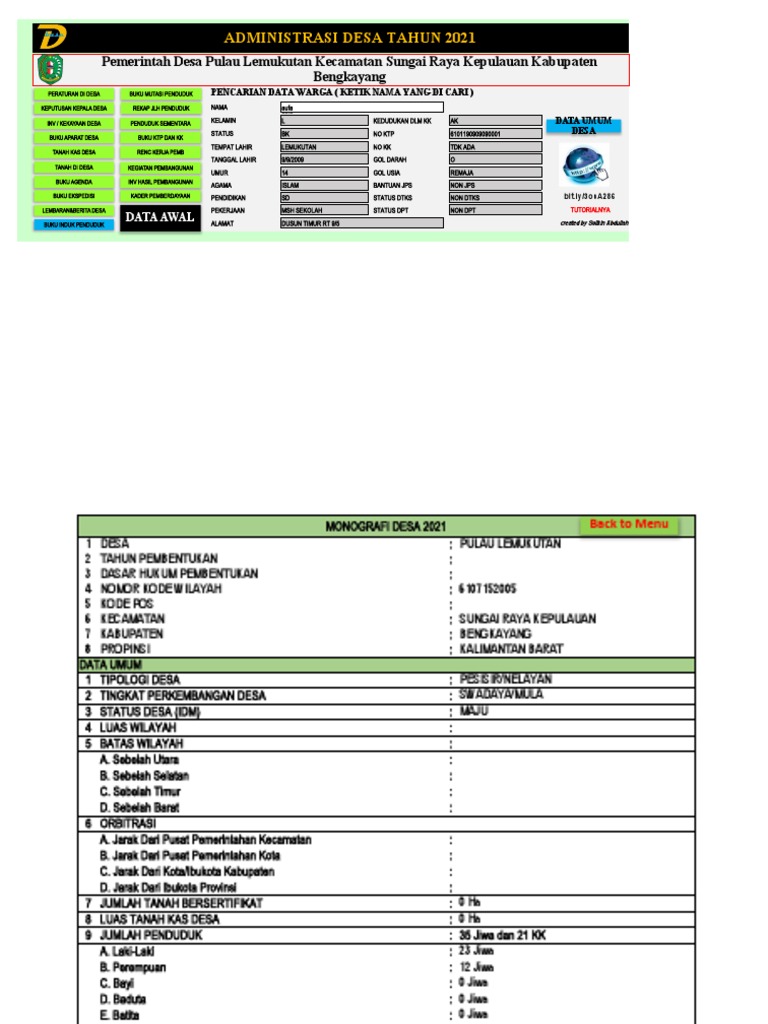 Data Administrasi Desa Pulau Lemukutan | PDF