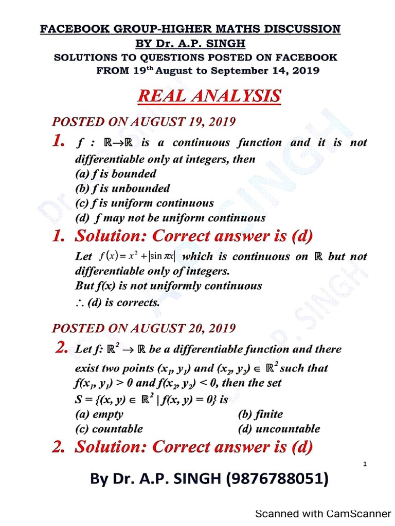 Real Analysis (Some Solved Problem) by A. P. Singh | PDF