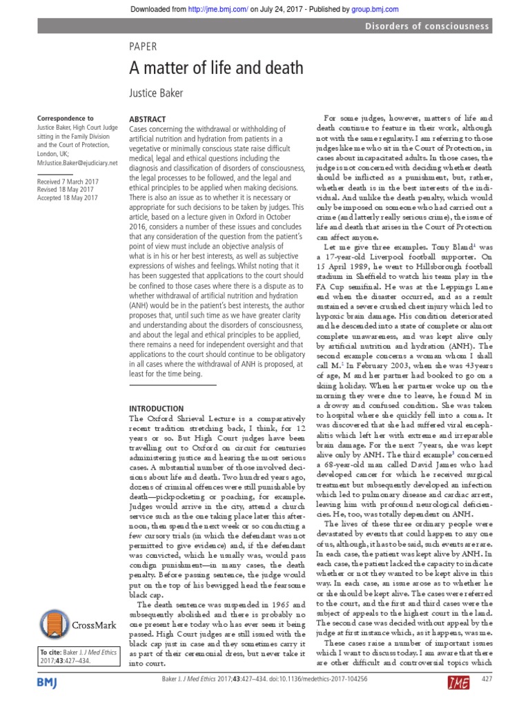 Justice Baker (2017) A Matter of Life and Death | PDF | Consciousness ...