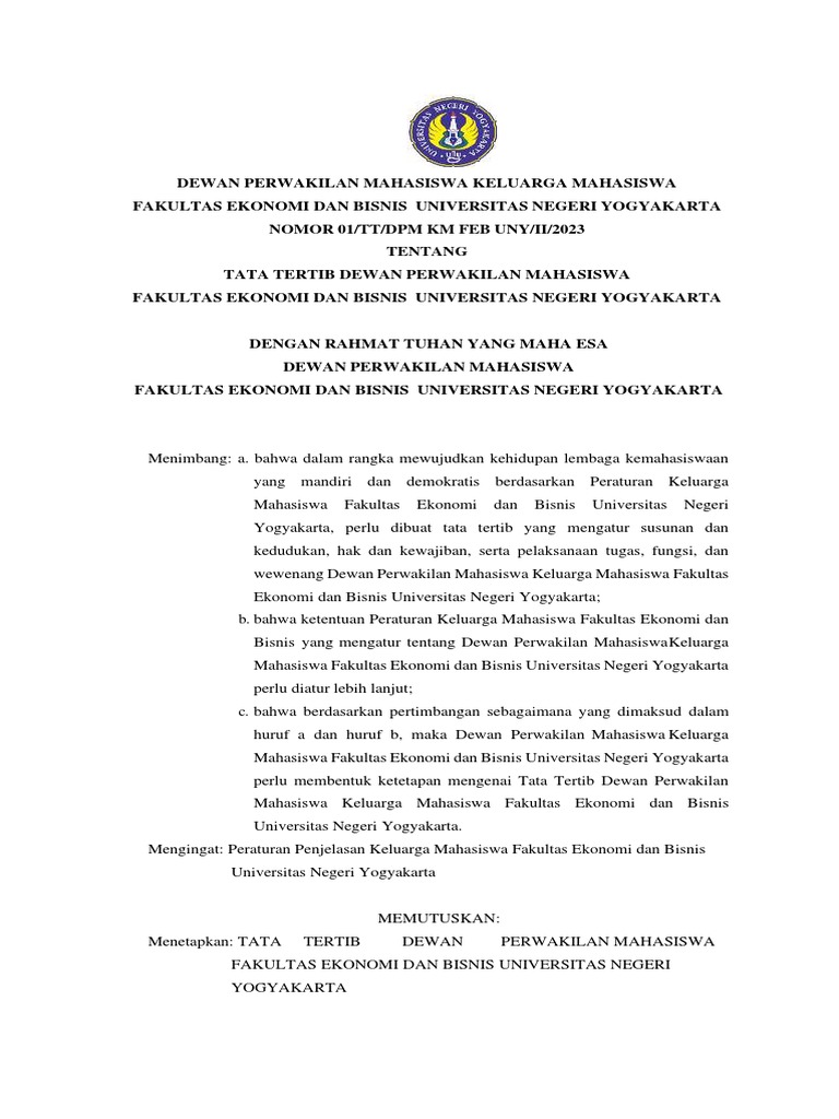 Tata Tertib Internal DPM KM FEB UNY 2023 | PDF