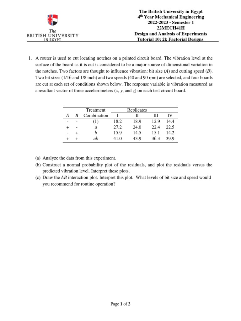 Tutorial 10 - 2k Factorial Designs | PDF