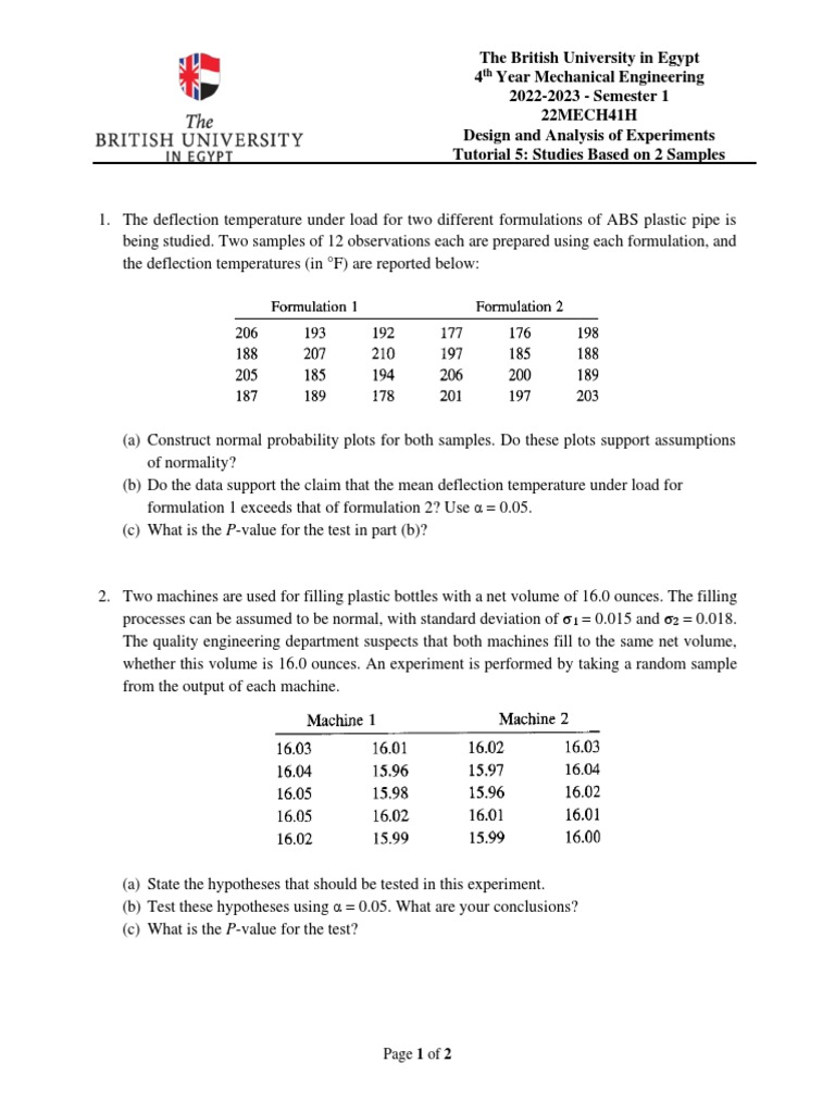 Tutorial 5 - Studies Based On 2 Samples | PDF