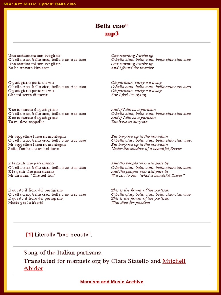 Lyrics Bella Ciao | PDF