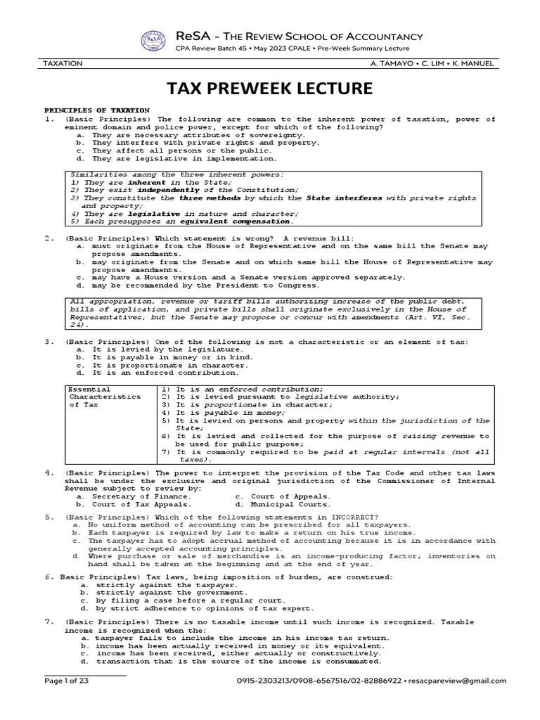 TAX Preweek (B45) | PDF