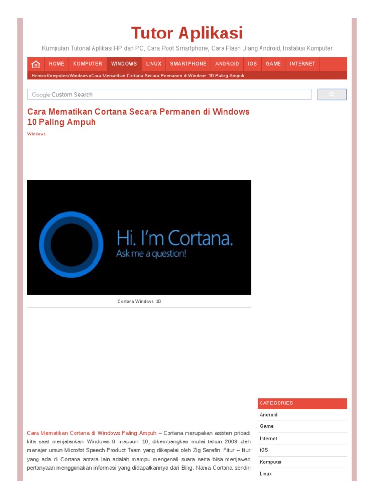 Cara Menonaktifkan Cortana di Windows 10 | PDF