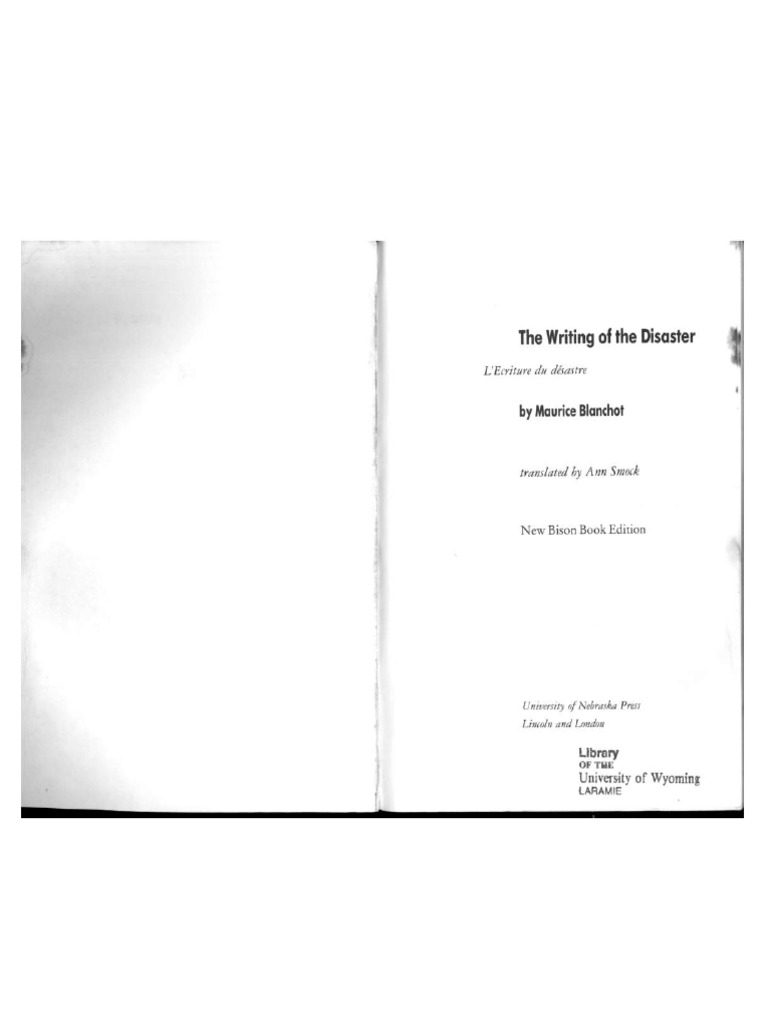 Blanchot Writing of The Disaster | PDF