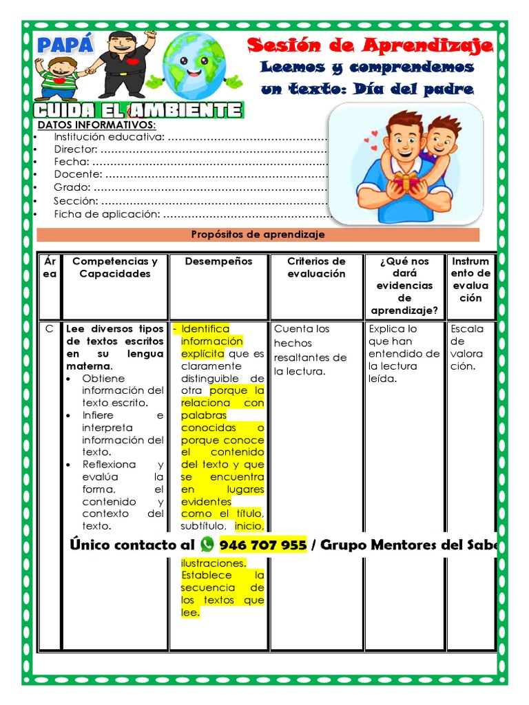 1° Sesión Com Leemos y Comprendemos Un Texto Día Del Padre Unidad 4 ...