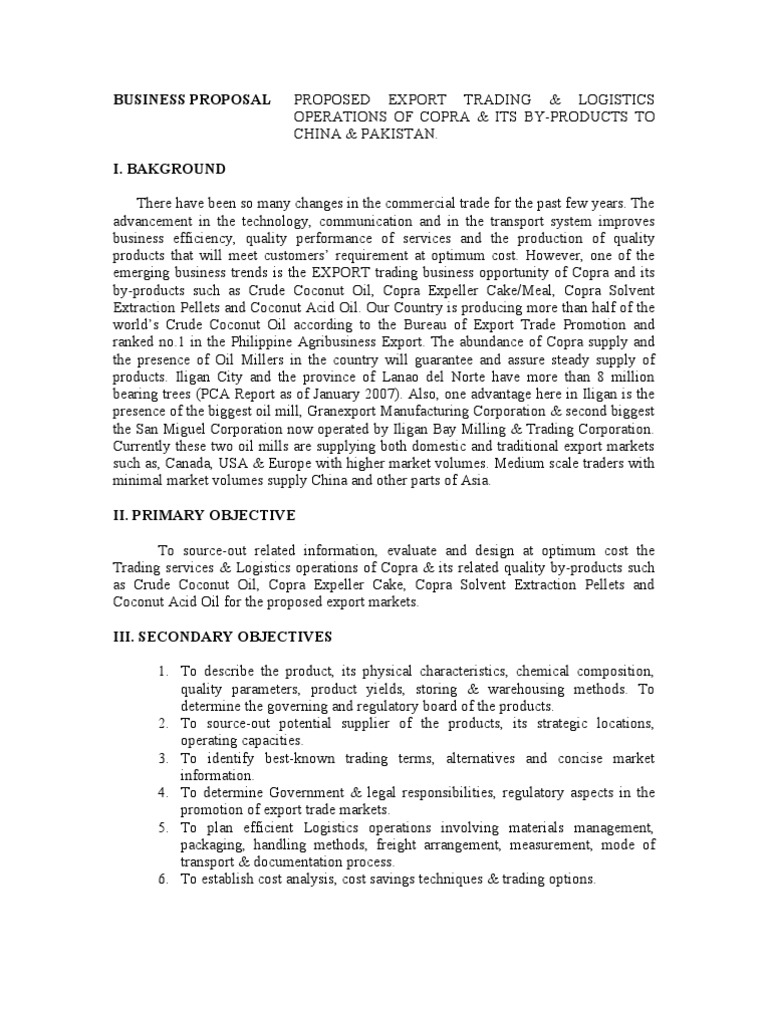 Export Copra Trading Proposal | PDF | Letter Of Credit | Shipping Service