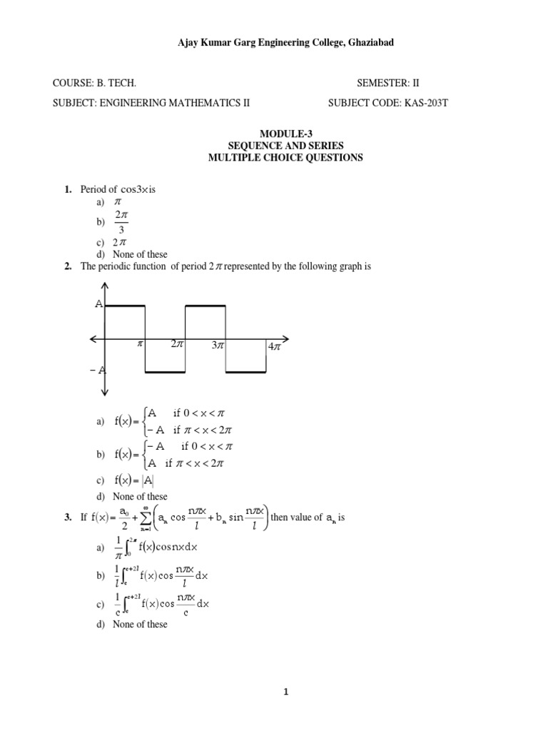 Module 3 Mcq Pdf Fourier Series Calculus