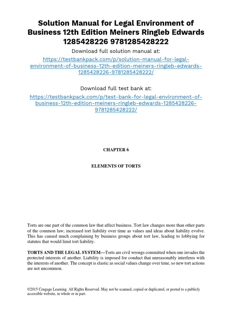 Legal Environment of Business 12th Edition Meiners Solutions Manual 1 ...