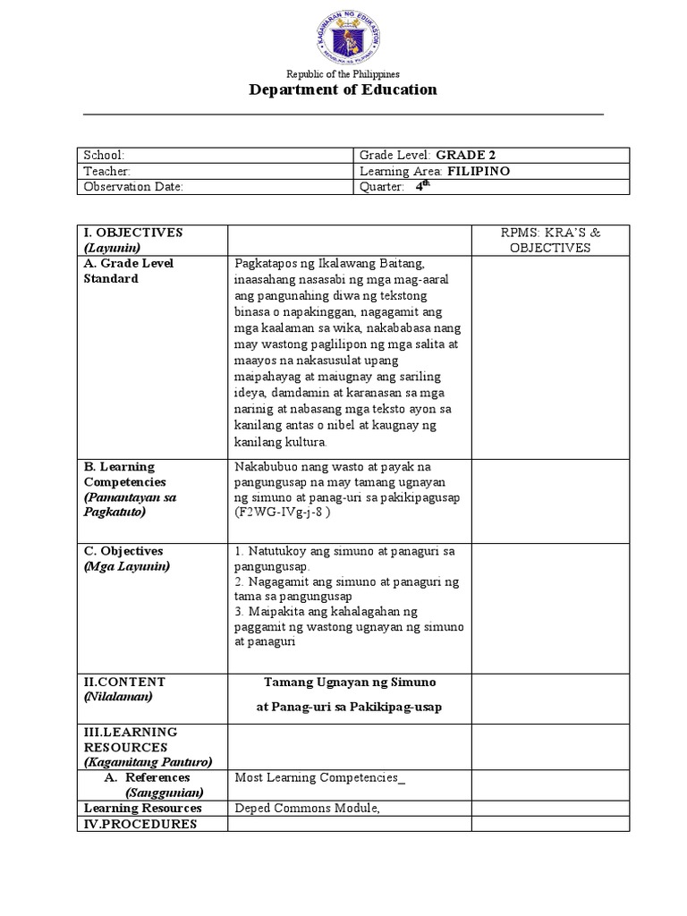 q4 Filipino2 Simuno at Panag-Uri | PDF