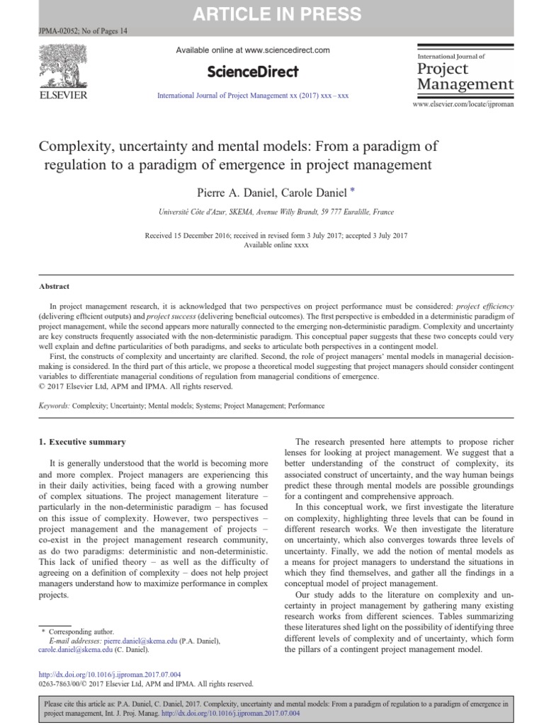 Complexity, Uncertainty and Mental Models From A Paradigm of Regulation ...