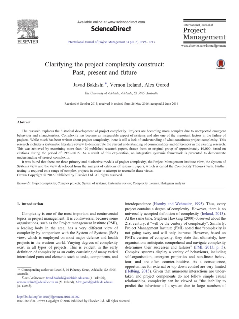 Clarifying The Project Complexity Construct Past, Present and Future | PDF
