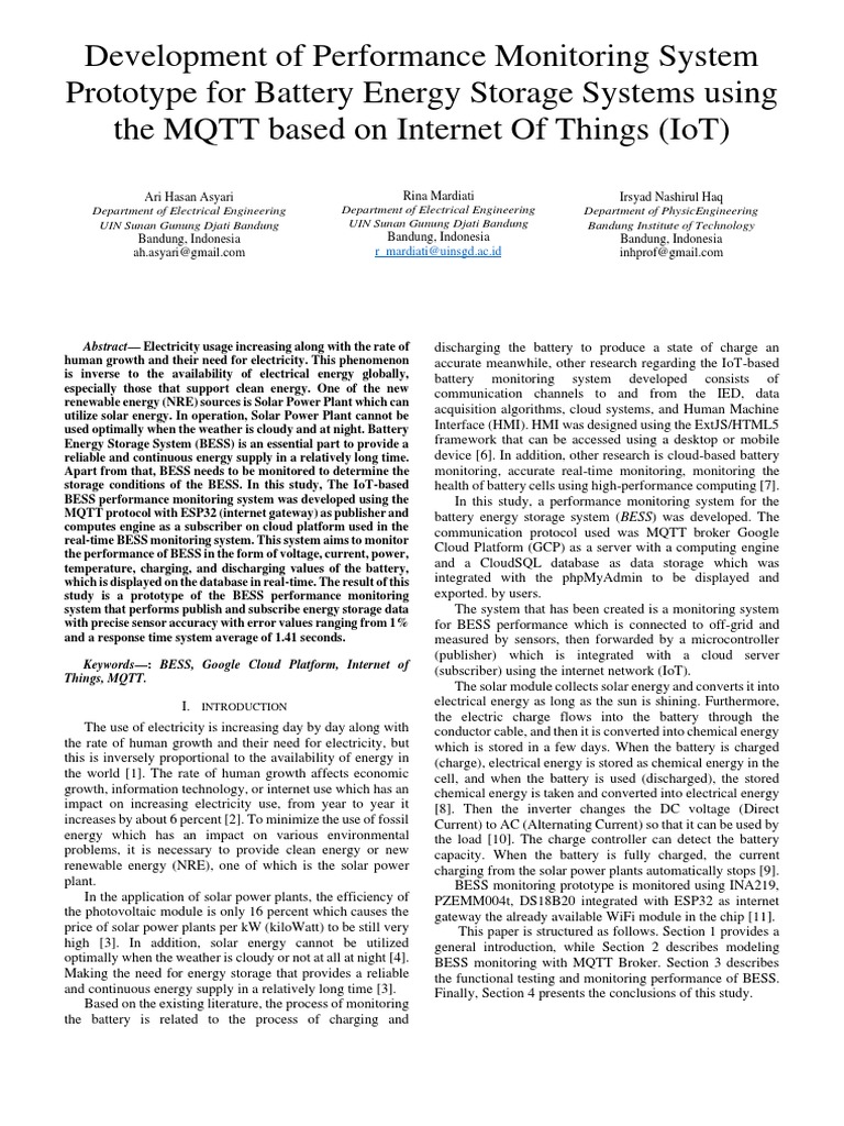 Development of Performance Monitoring System Prototype For Battery Energy Storage Systems Using ...