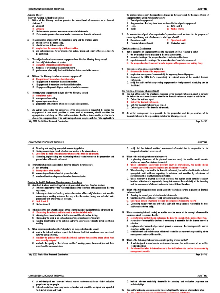 CPAR Auditing Theory Review Guide | PDF | Financial Audit | Internal ...