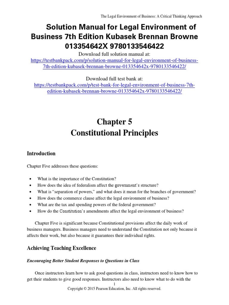 Legal Environment of Business 7th Edition Kubasek Solutions Manual 1 ...