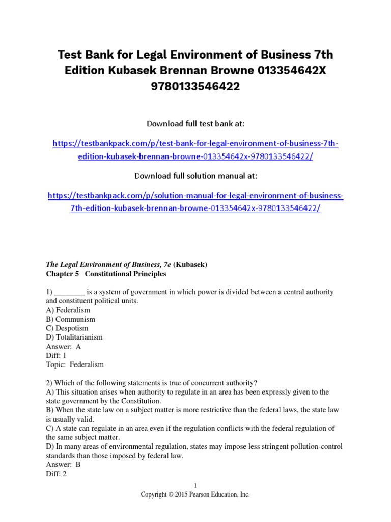 Legal Environment of Business Test Bank | PDF | Social Science | Law