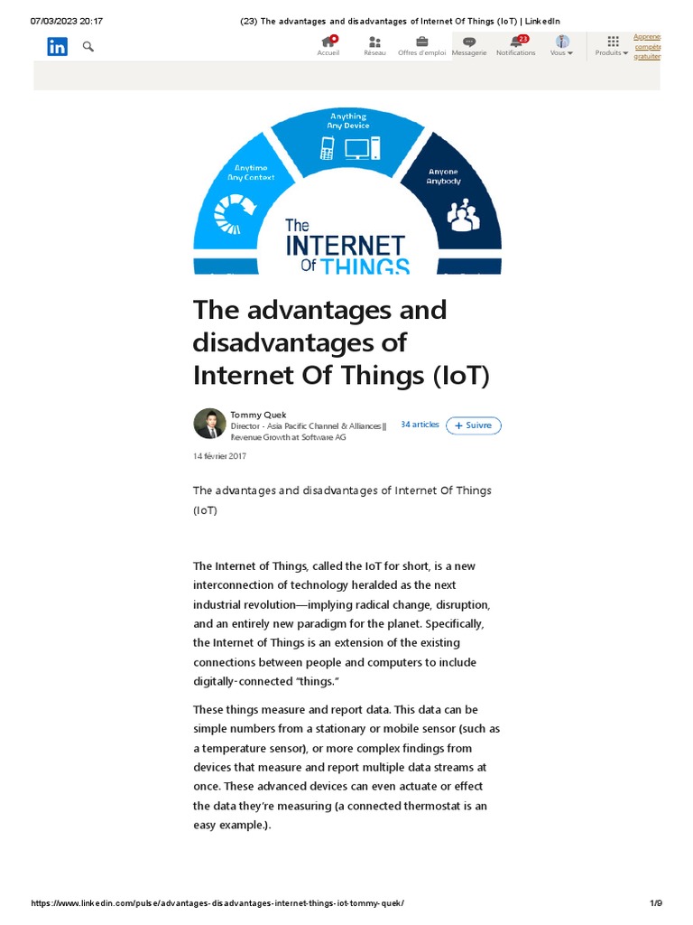 The Advantages and Disadvantages of Internet of Things (IoT) - LinkedIn | PDF