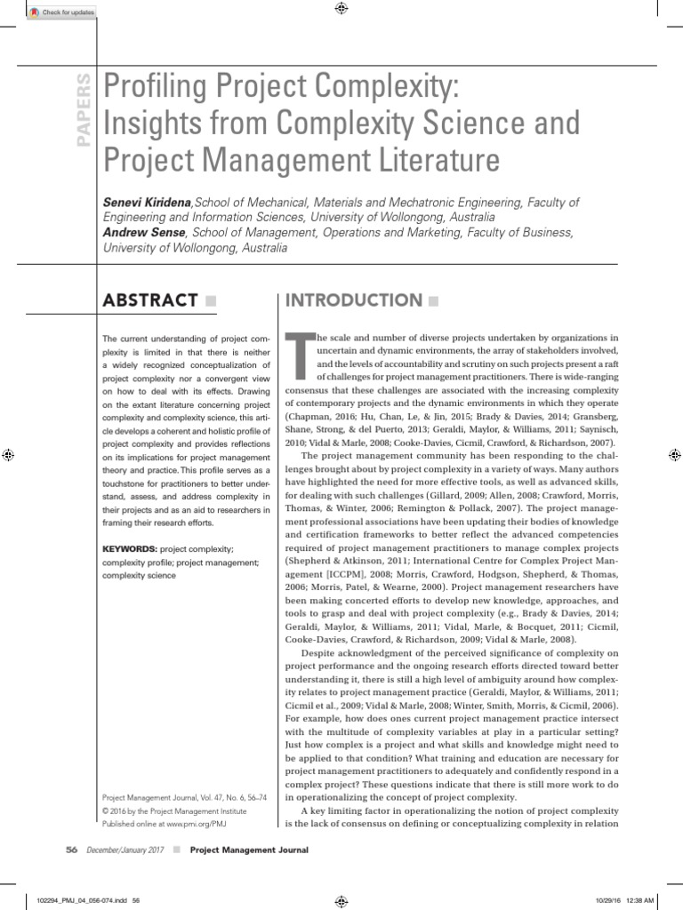Profiling Project Complexity Insights From Complexity Science and Project Management Literature ...