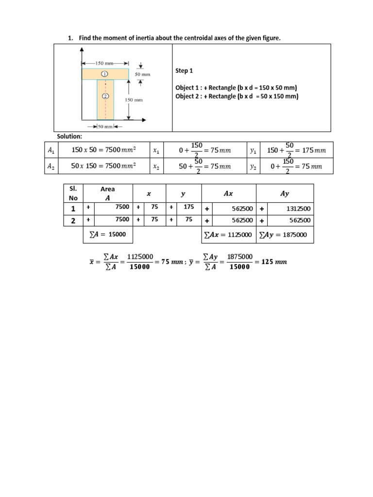 Moment of Inertia and Centroid Calculation Guide | PDF | Area | Physics