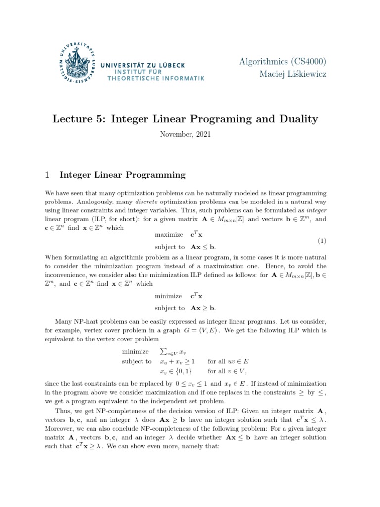 05 Lecture - ILP-and-duality | PDF | Linear Programming | Matrix ... 05 Lecture - ILP-and-duality | PDF | Linear Programming | Matrix ...