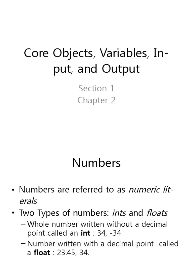 2 1 Core Objects Variables Input And Output Pdf Numbers 