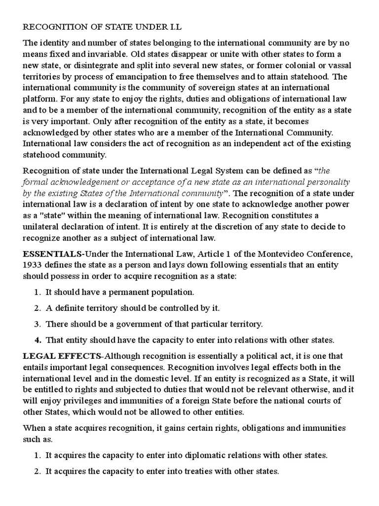 RECOGNITION | PDF | Sovereign State | International Relations